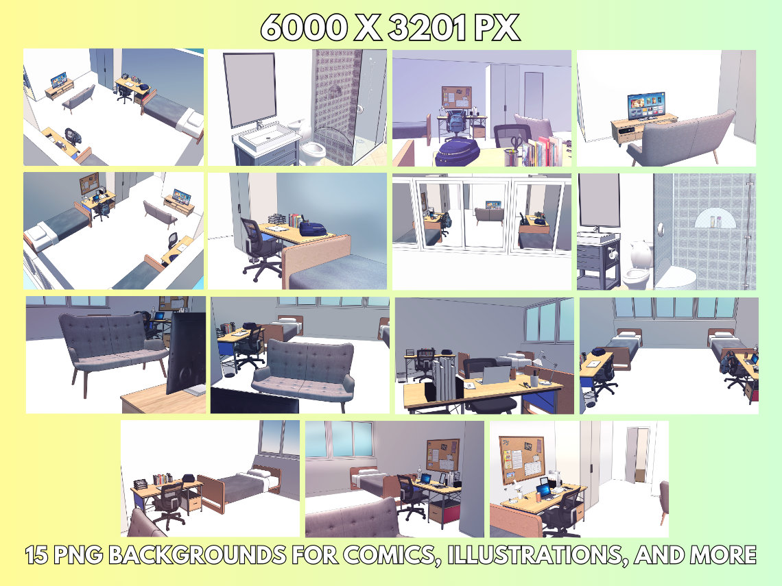 15 Dorm Room Backgrounds for Webtoon / Comic / Illustrations / HD / PNG ...
