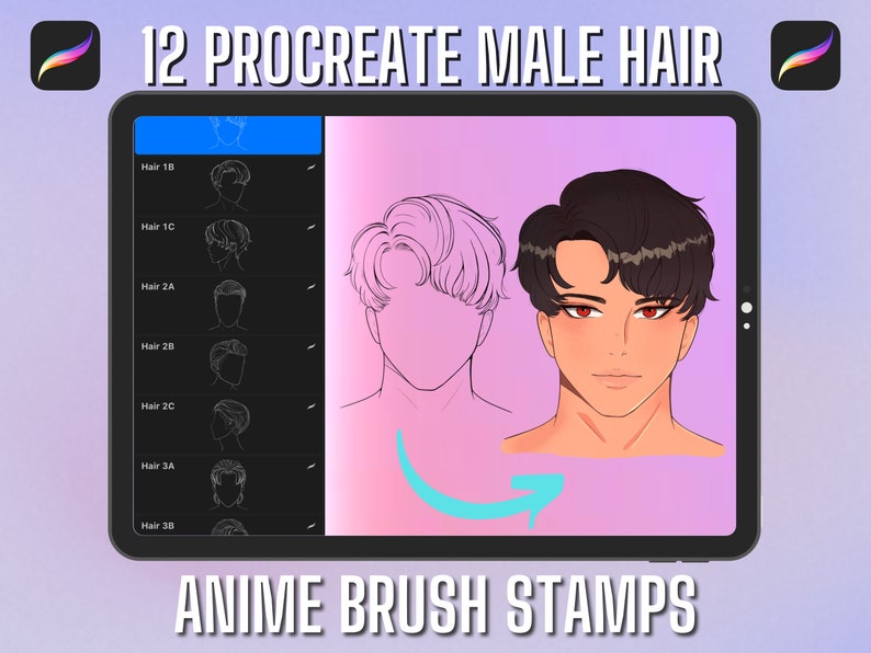4 Styles in 3 Different Angles / 12 Total Anime Hair Procreate Brushes ...