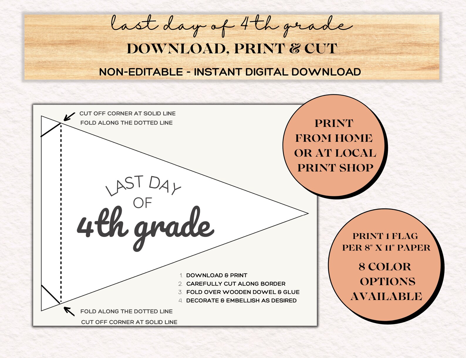 First Day of 4th Grade Signs, Last Day 4th Grade, Kids Flag, Printable ...