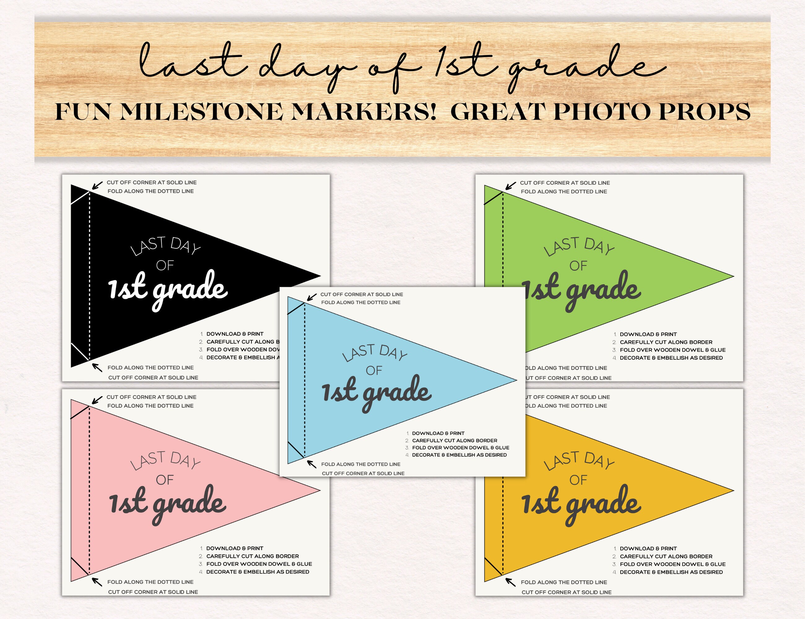 First Day of 1st Grade Sign, Last Day of 1st Grade, Kids Flag ...