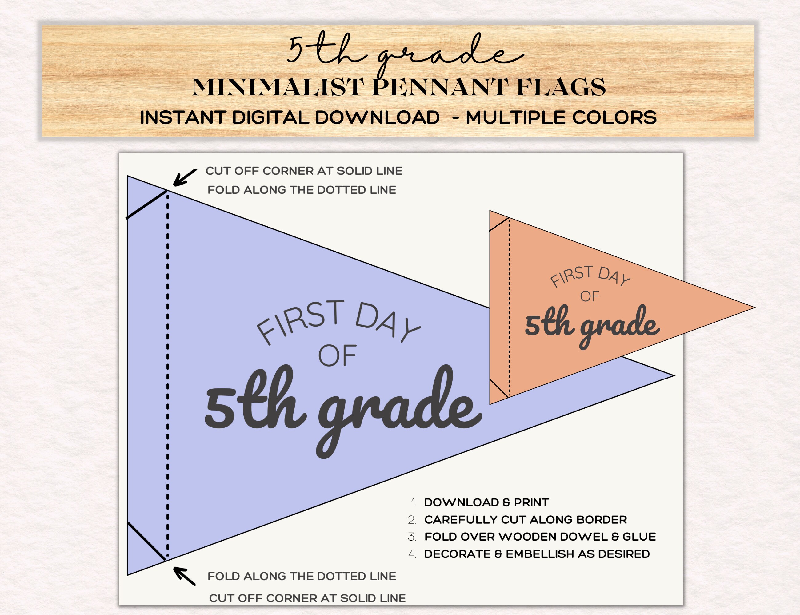 First Day of 5th Grade Signs, Last Day 5th Grade, Back to School Flags ...
