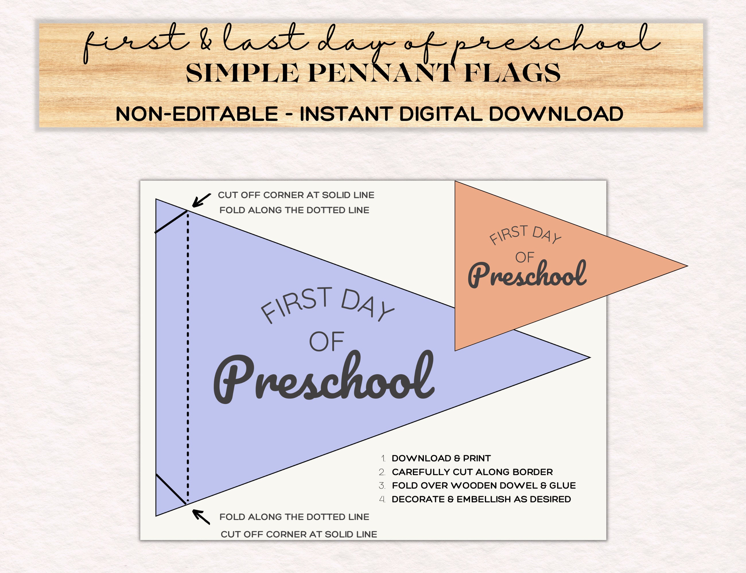 First Day of Preschool Sign, Last Day of Preschool, Prek Flag ...