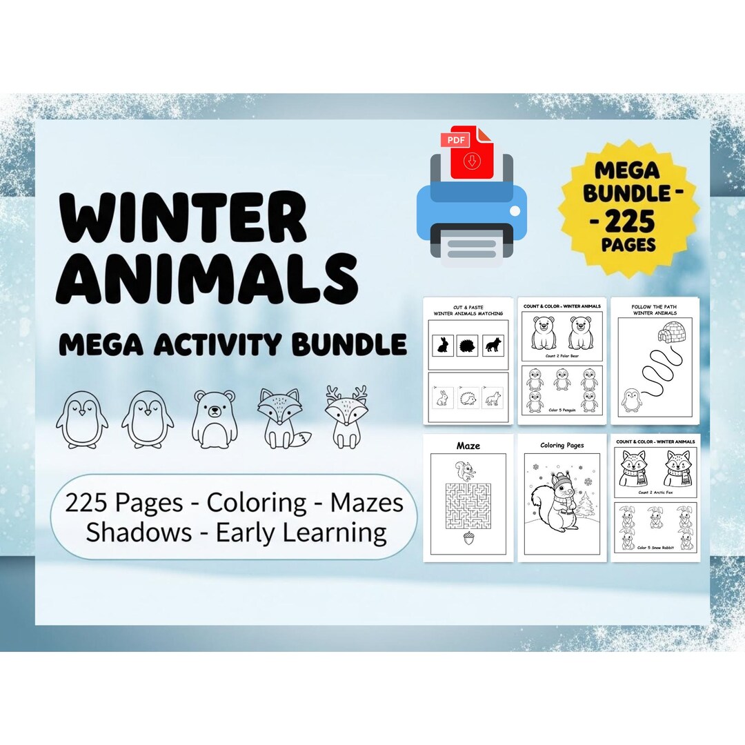 Winter Animals Mega Activity Bundle | Printable Coloring, Mazes ...