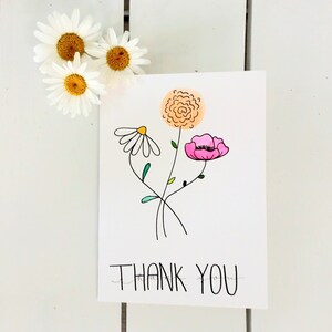 Floral Watercolor Thank You Cards - Set of 5 - Handmade Watercolor ...