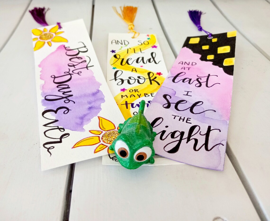 Rapunzel Bookmarks - Set of 3 - Watercolor Long Hair Bookmarks ...