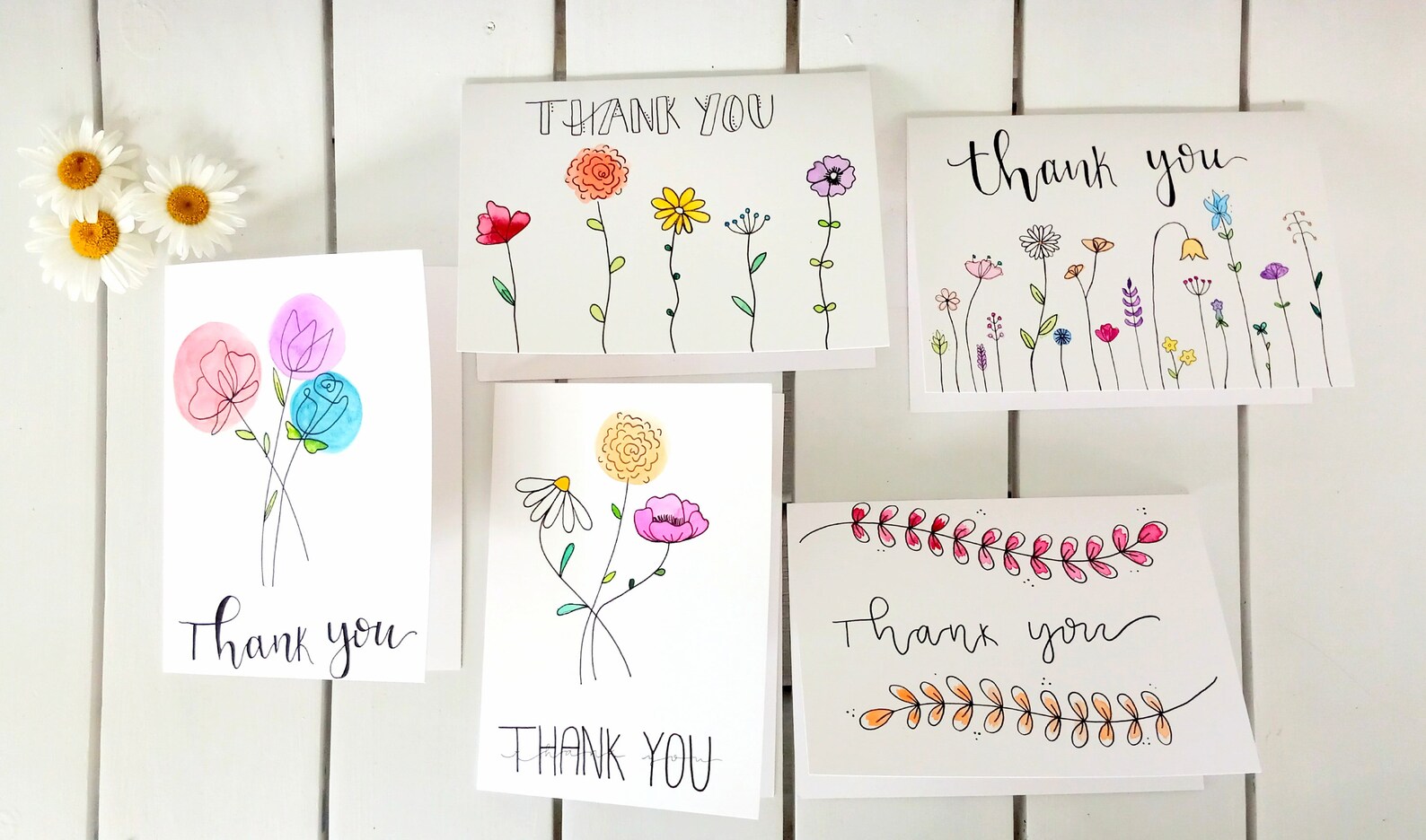 Floral Watercolor Thank You Cards - Set of 5 - Handmade Watercolor ...