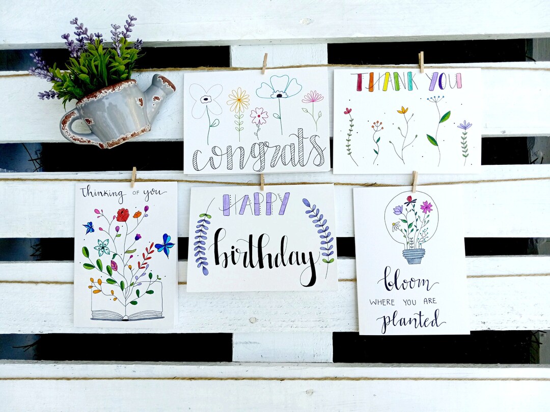 Handmade Flower Variety Note Cards - Set of 5 - Garden Lovers Pack ...