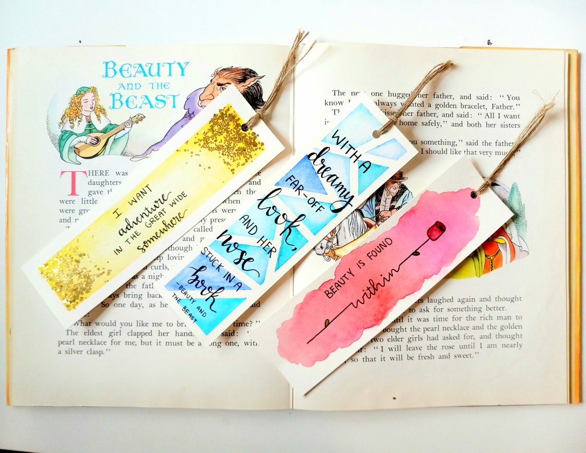 Beauty and the Beast Bookmarks Set of 3 Watercolor Belle - Etsy