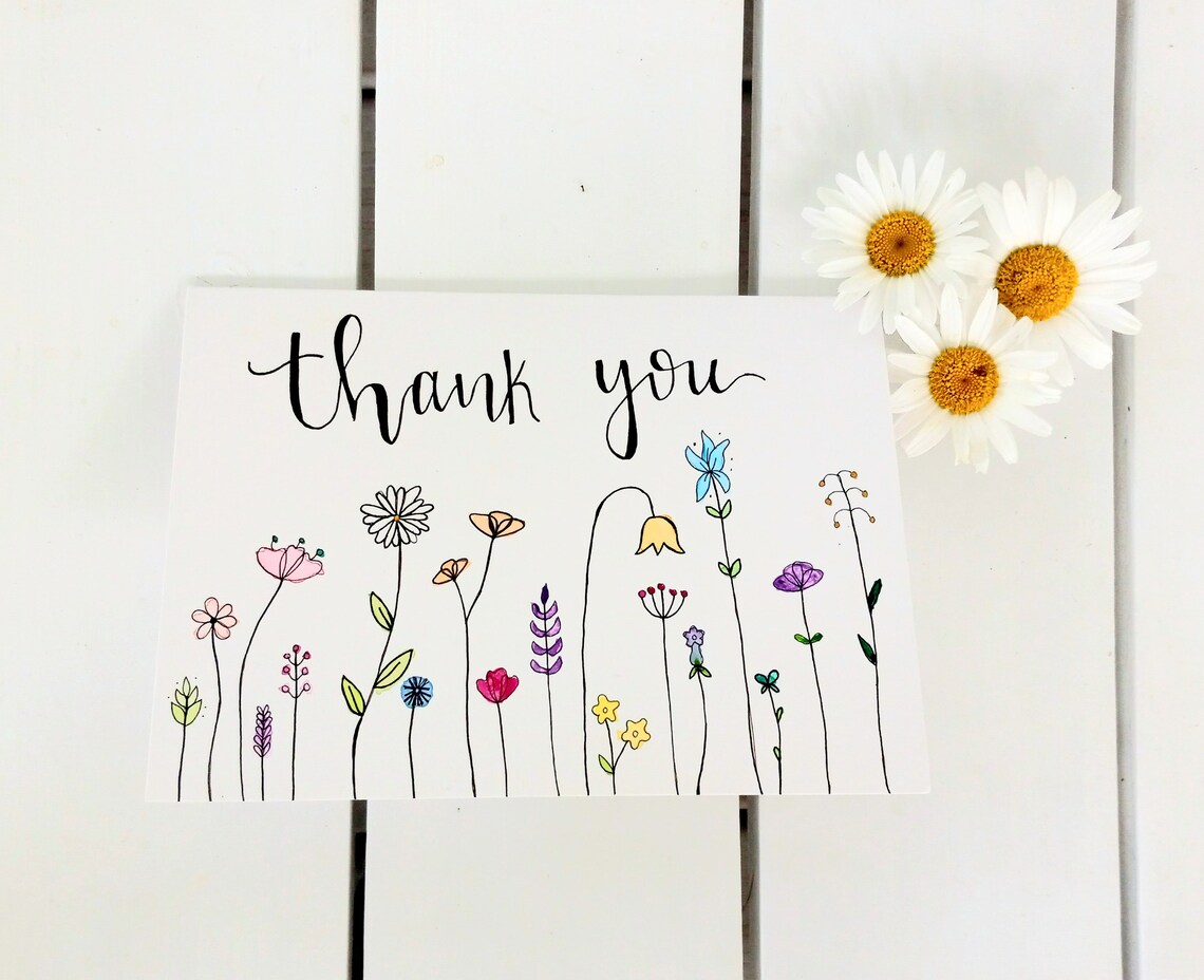 Floral Watercolor Thank You Cards Set of 5 Handmade Watercolor Thank ...