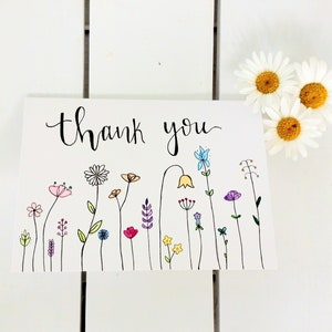Floral Watercolor Thank You Cards - Set of 5 - Handmade Watercolor ...