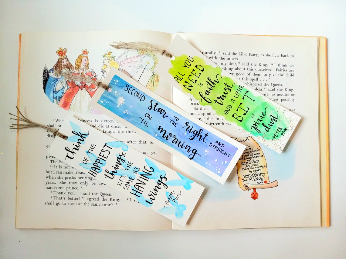 Peter Pan Bookmarks Set of 3 Watercolor Tinker Bell Bookmarks Peter Pan ...