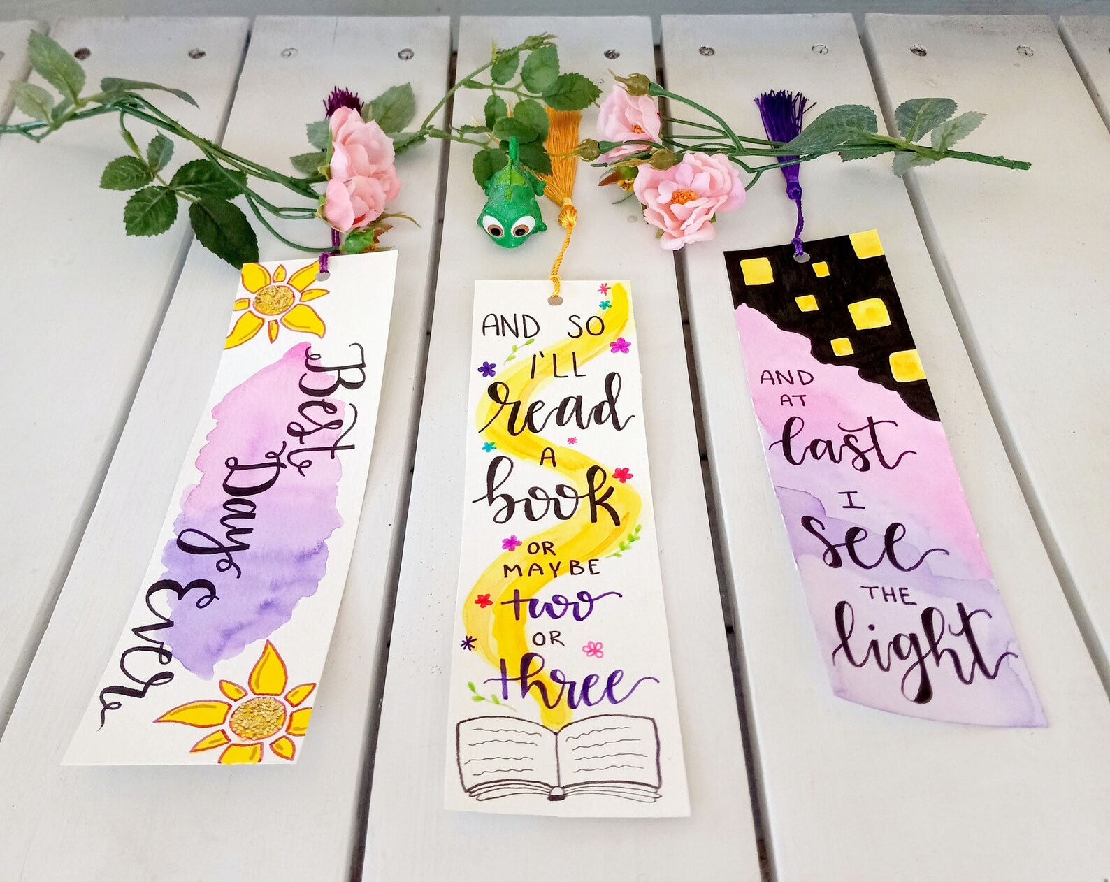 Rapunzel Bookmarks - Set of 3 - Watercolor Long Hair Bookmarks ...