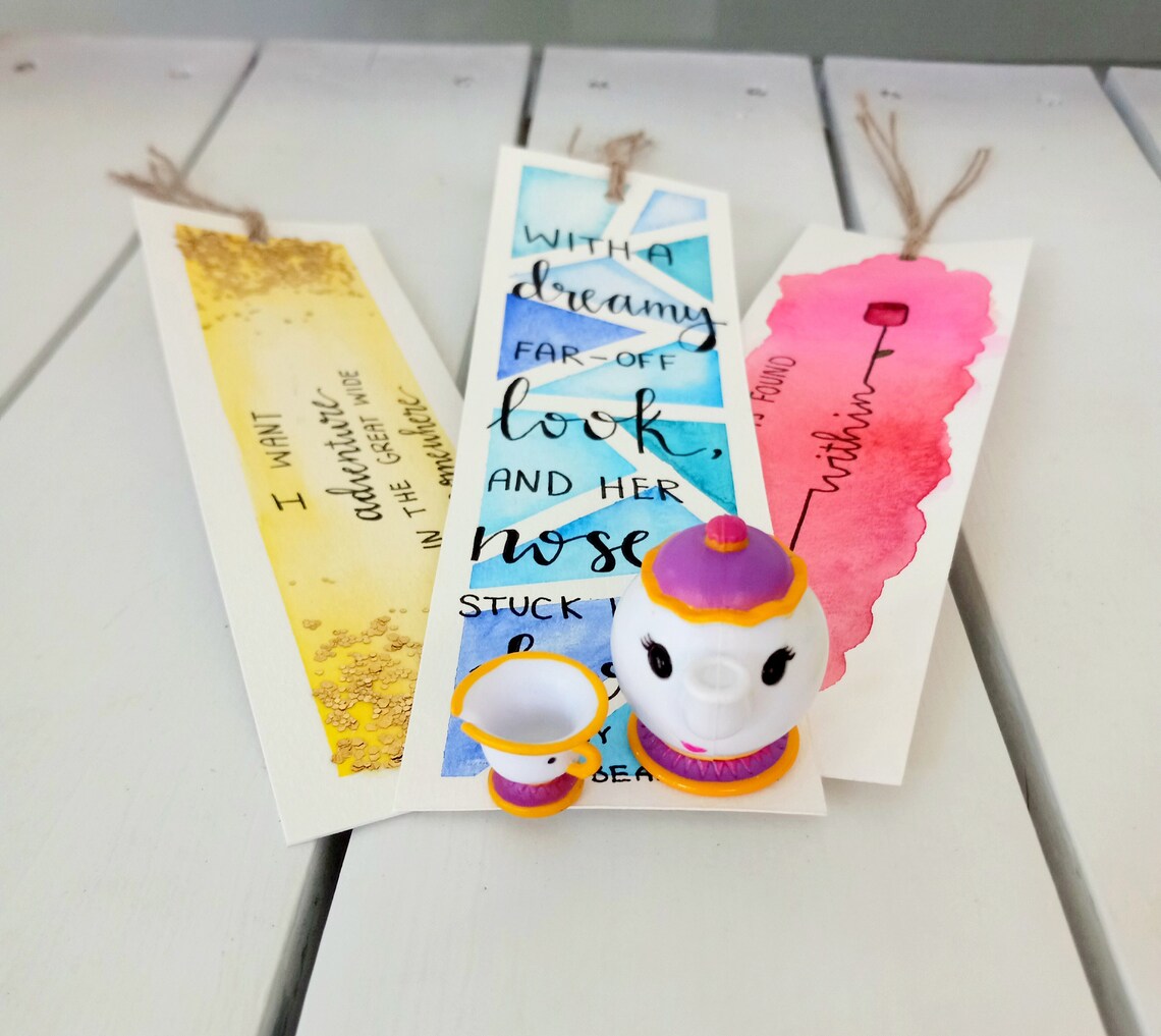 Beauty and the Beast Bookmarks Set of 3 Watercolor Belle - Etsy
