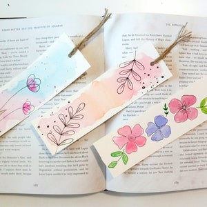 Watercolor Floral Bookmarks - Set of 3 - Handmade Flower Bookmarks ...
