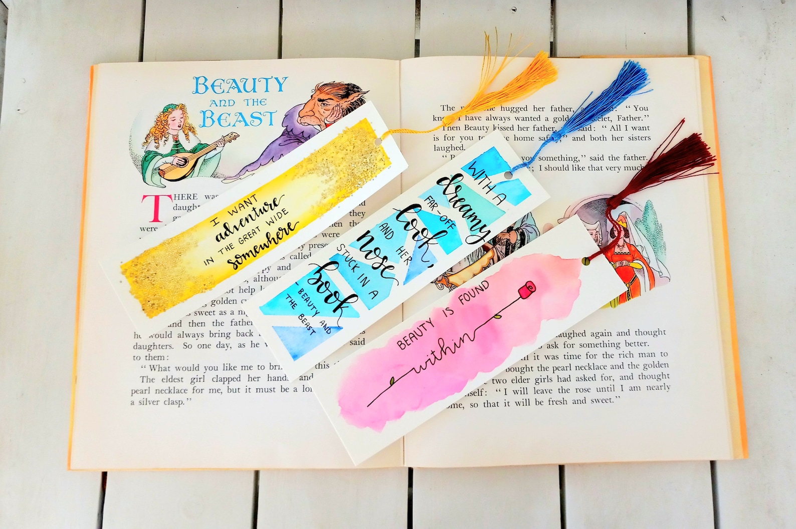 Beauty and the Beast Bookmarks - Set of 3 - Watercolor Belle Bookmarks ...