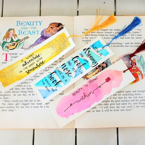 Beauty and the Beast Bookmarks - Set of 3 - Watercolor Belle Bookmarks ...