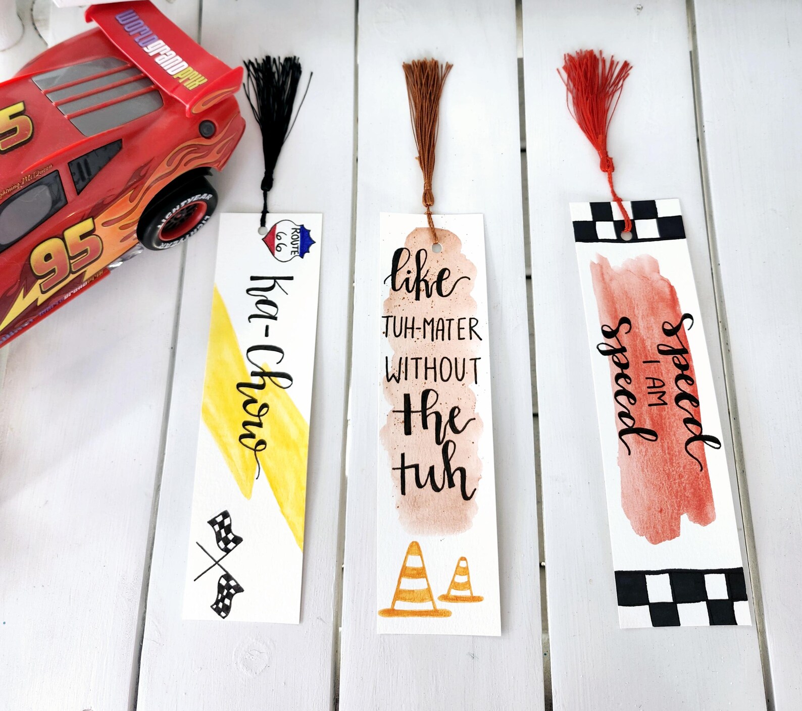 Car Movie Bookmarks - Set of 3 - Lightning Car and Tow Truck - Handmade ...