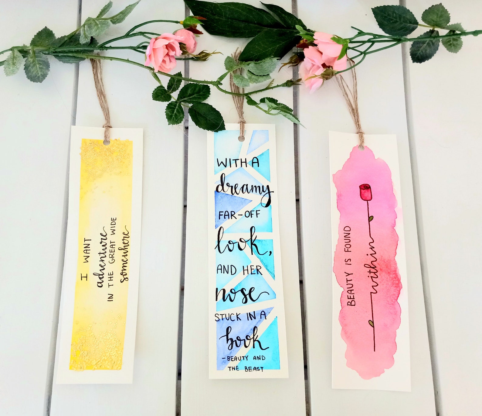 Beauty and the Beast Bookmarks Set of 3 Watercolor Belle - Etsy