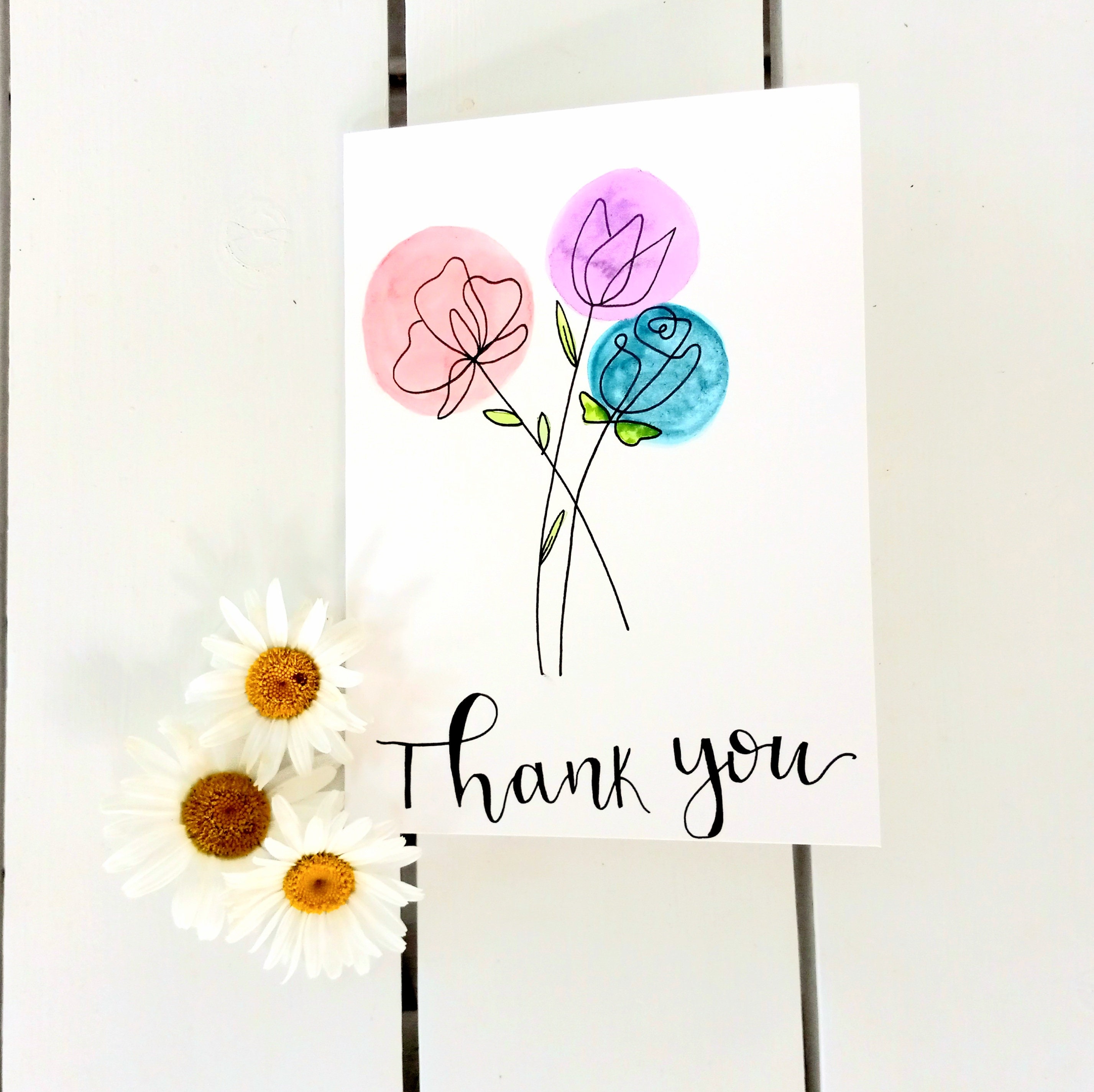 Floral Watercolor Thank You Cards - Set of 5 - Handmade Watercolor ...