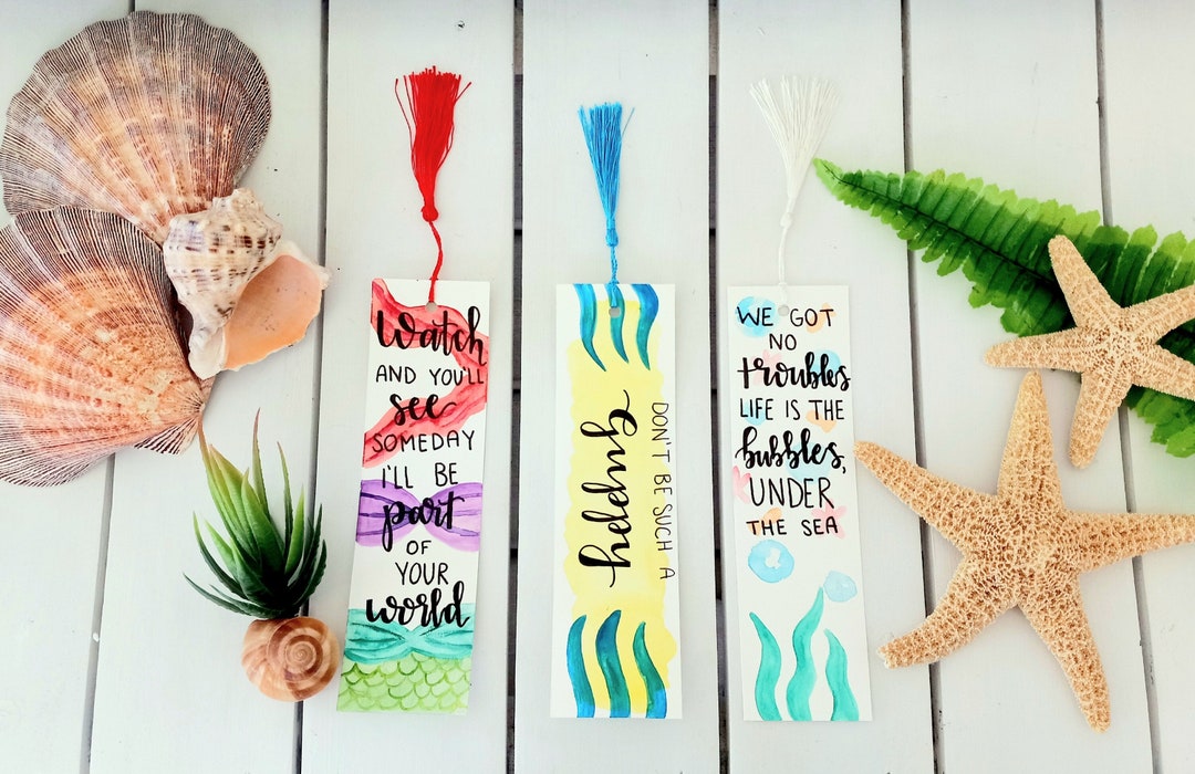 Little Mermaid Bookmarks-set of 3- Watercolor Bookmarks-handmade and ...