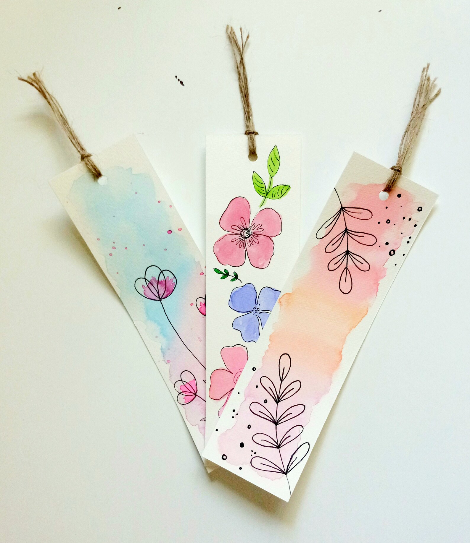Watercolor Floral Bookmarks - Set of 3 - Handmade Flower Bookmarks ...