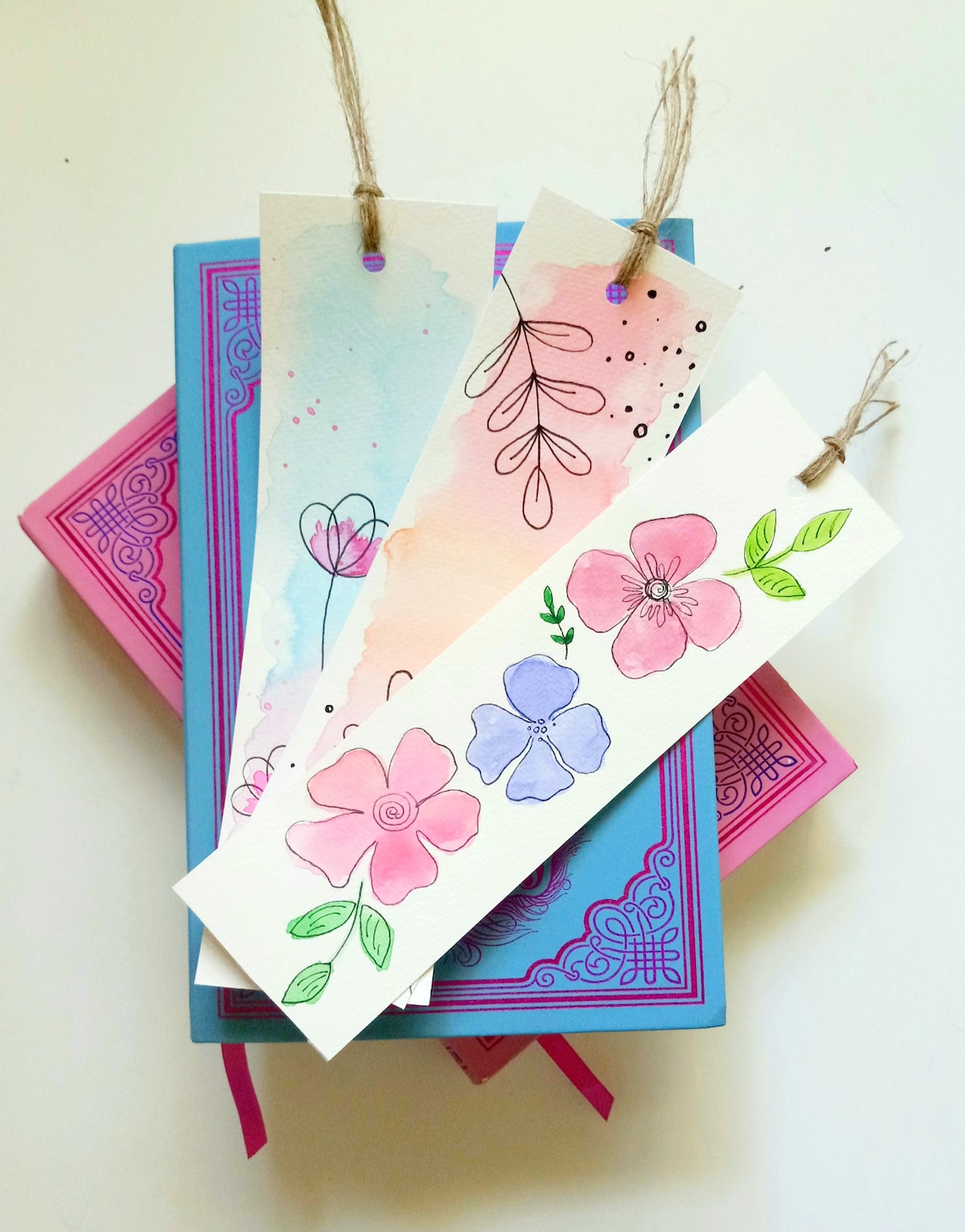 Watercolor Floral Bookmarks - Set of 3 - Handmade Flower Bookmarks ...