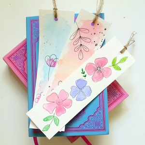 Watercolor Floral Bookmarks - Set of 3 - Handmade Flower Bookmarks ...