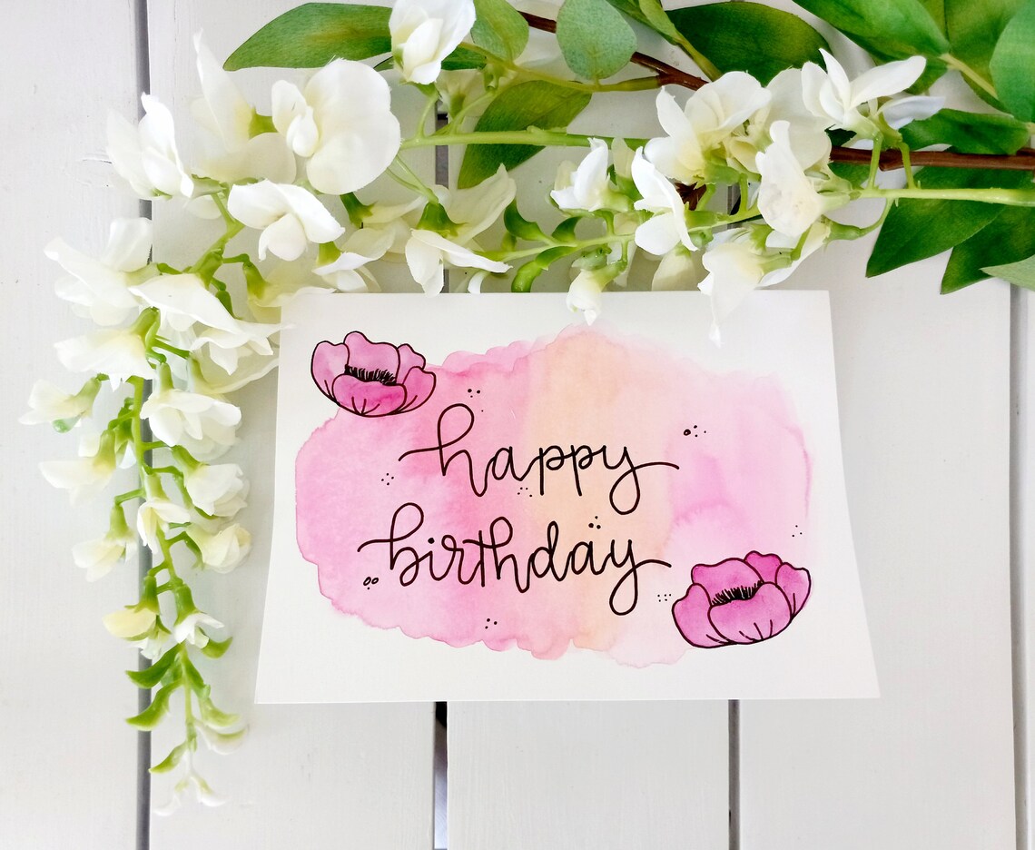 Floral Watercolor Happy Birthday Cards Set of 5 Handmade Hand Lettered ...