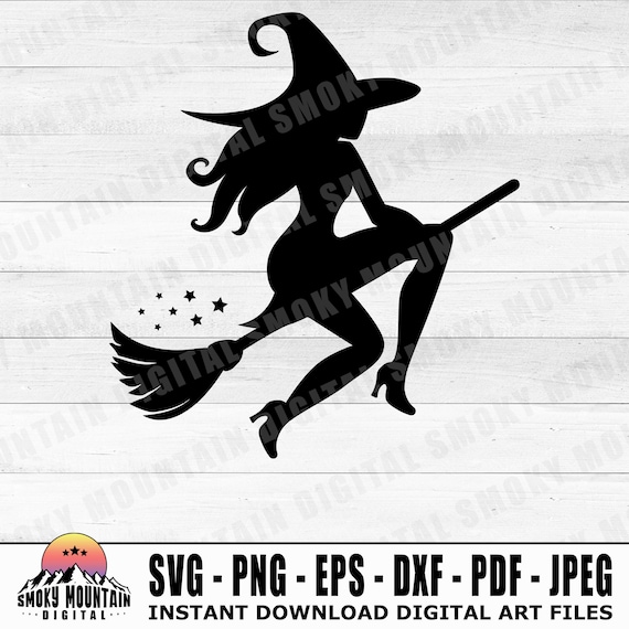 Pretty Witch On Broom Silhouette