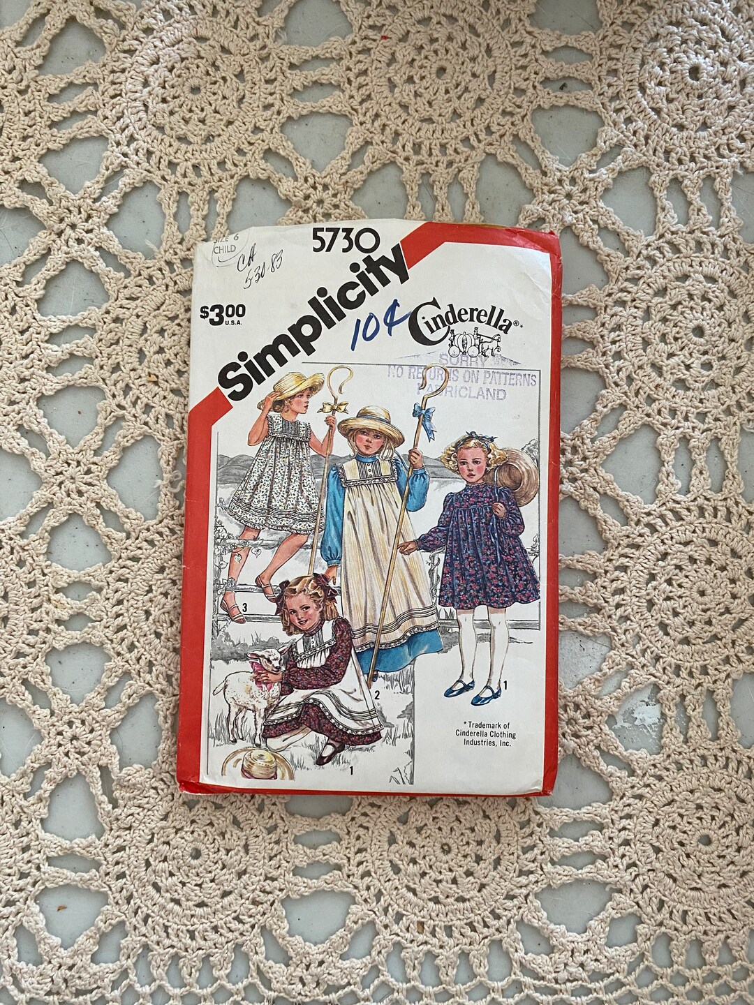 Simplicity Pattern 5730 (1982) Cinderella - Child's Dress & Pinafore ...