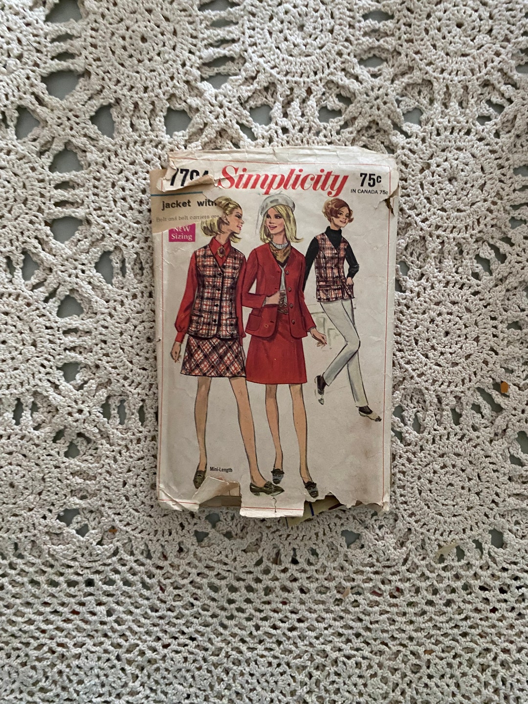 Simplicity Pattern #7794 (1968) Juniors' and Misses' Skirt, Mini-skirt, Jacket and Sleeveless ...