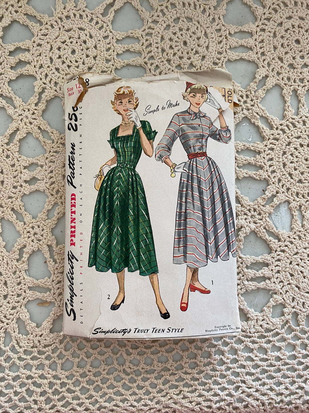 Simplicity Pattern 2928 (1949) Truly Teen Style Dress - Etsy