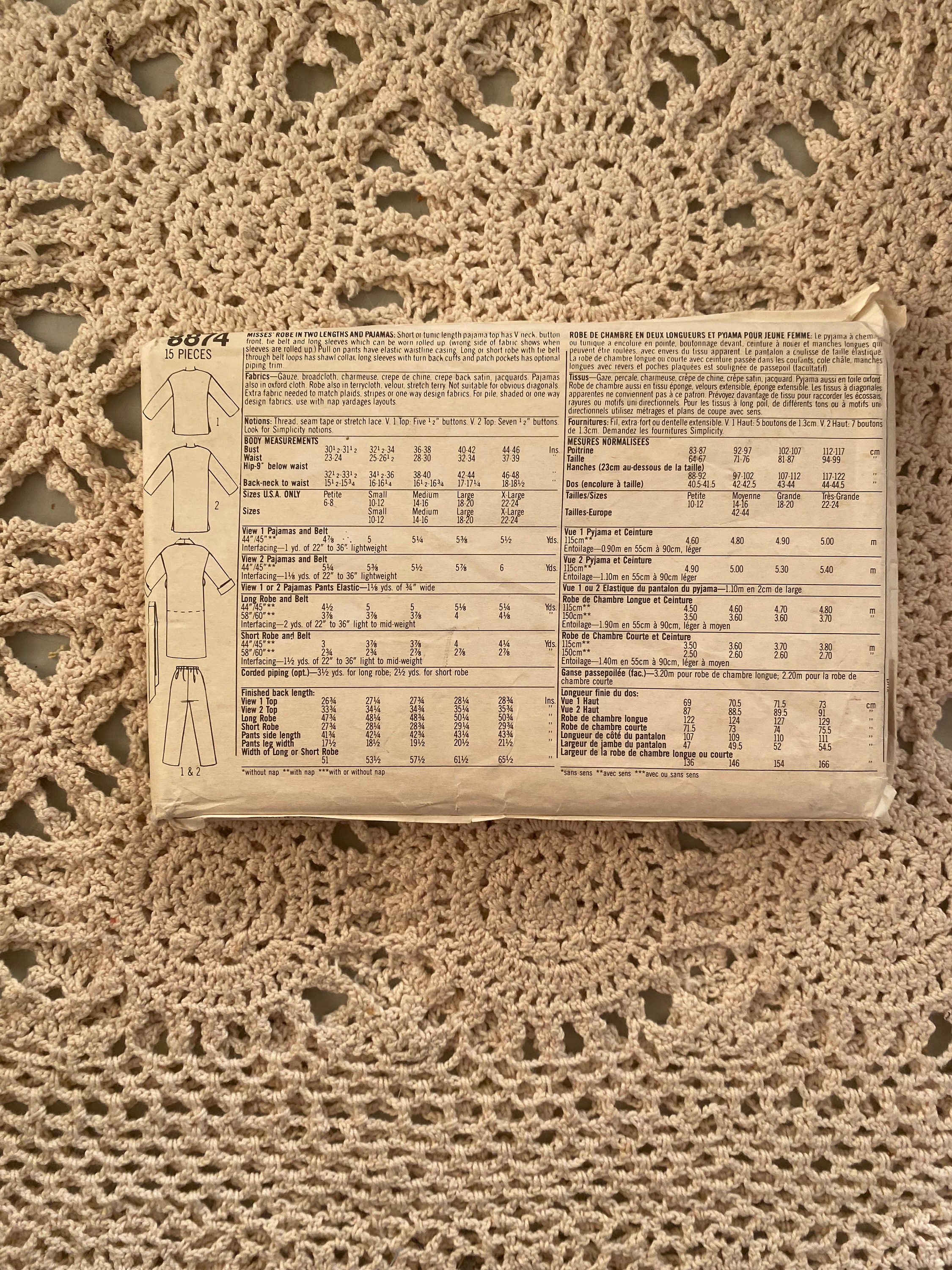 Simplicity Pattern 8874 1988 Misses' Robe in Two Lengths and Pajamas ...