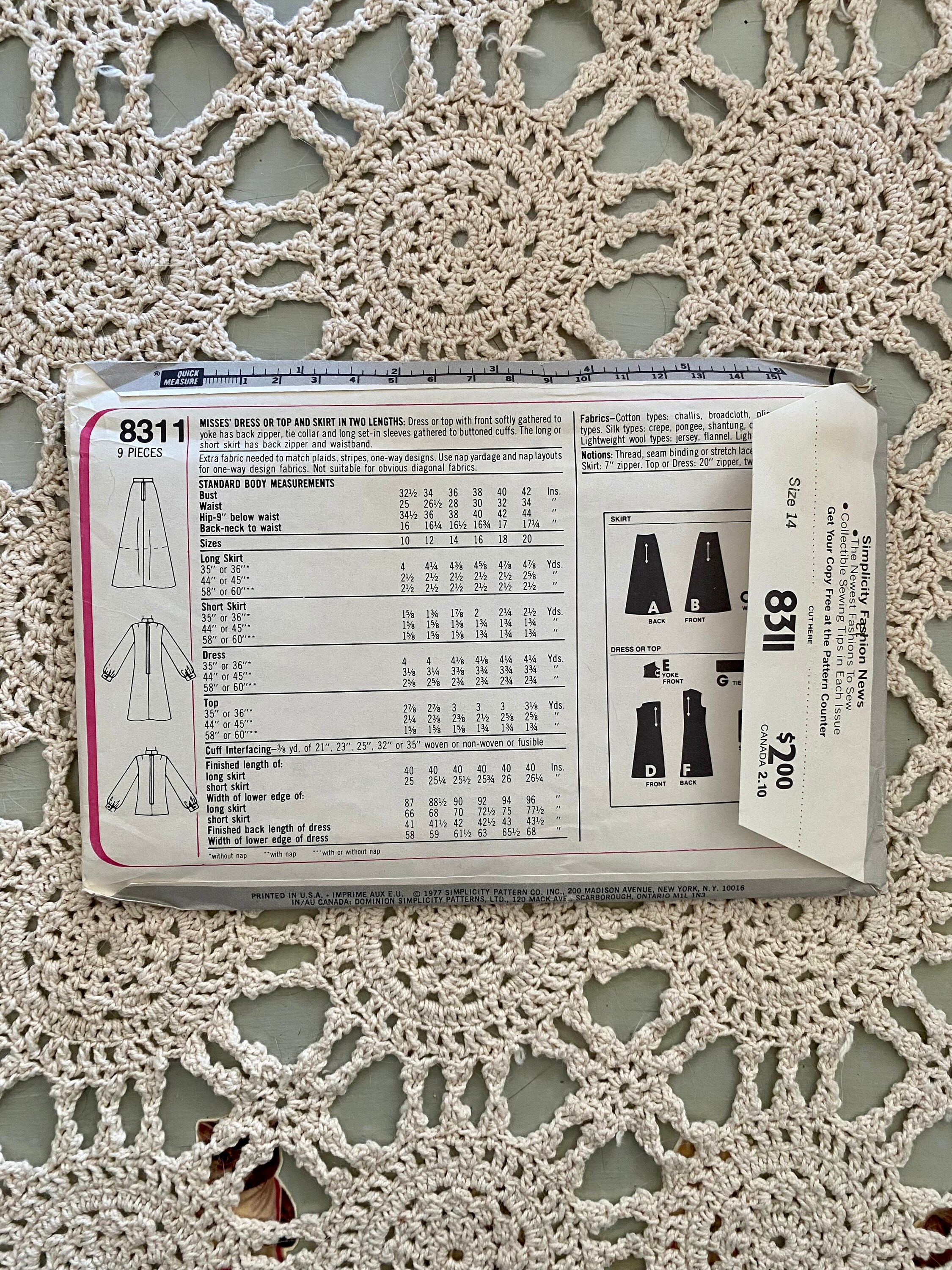 Simplicity Pattern #8311 (1977) Misses' Dress or Top and Skirt in Two ...