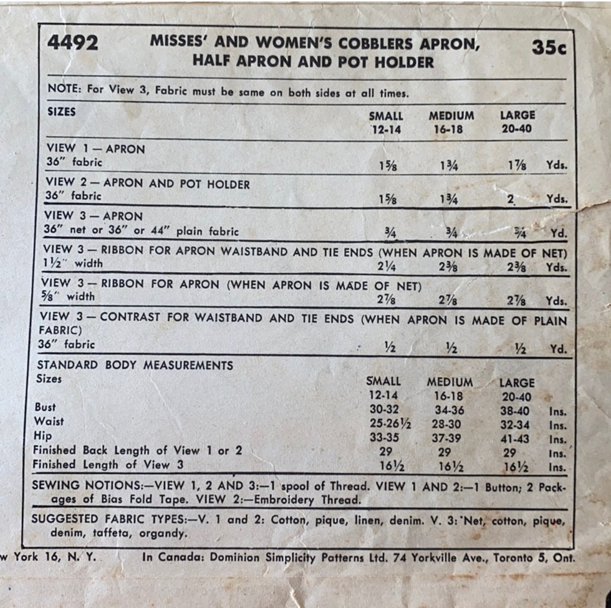 Simplicity Pattern 4492 (1952) Apron - Etsy