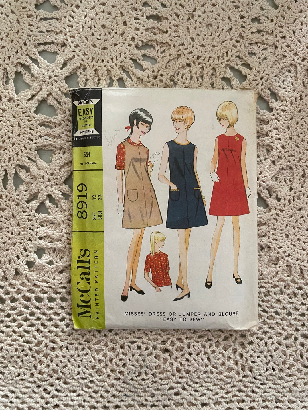 Mccall's Pattern #8919 (1967) Misses' Dress or Jumper and Blouse "easy ...