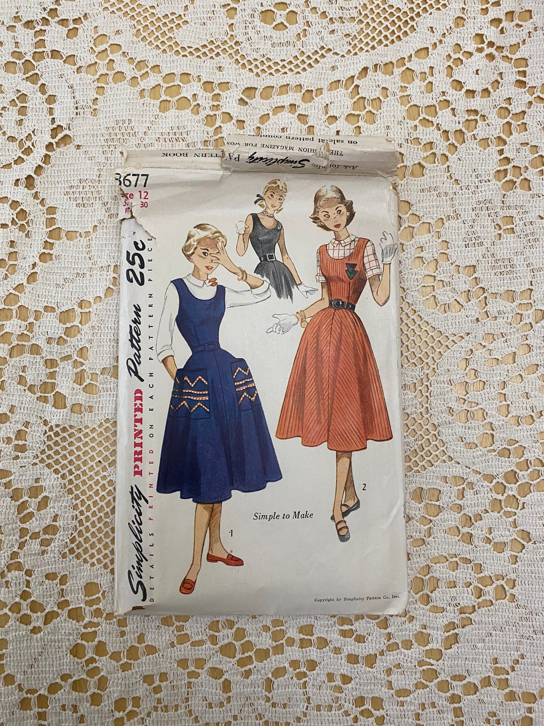 Simplicity Pattern 3677 (1951) Misses Blouse and Jumper Dress - Etsy
