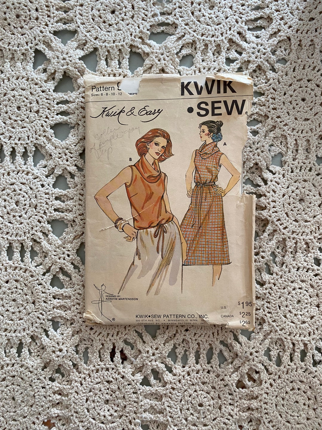 Kwik Sew Pattern #900 (est. 1970s) Sleeveless Dress or Top With Cowl ...