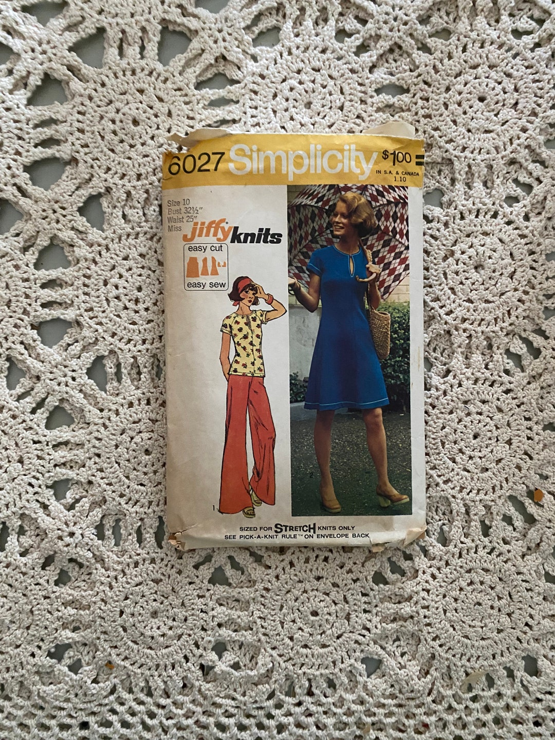 Simplicity Pattern 6027 1973 Misses' Knit Raglan Dress or Top and Pants ...