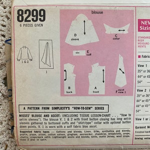 Simplicity Pattern #8299 (1969) Misses' Blouse and Ascot - Etsy