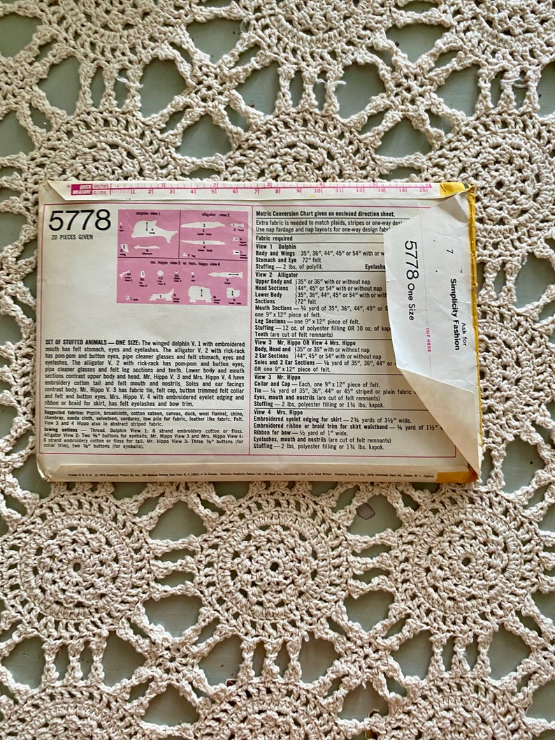 Simplicity Pattern 5778 1973 Set of Stuffed Animals One Size UNCUT - Etsy