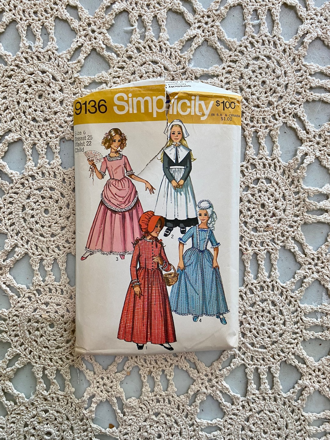 Simplicity Pattern 9136 (1970) Child's and Girls' Puritan, Centennial ...