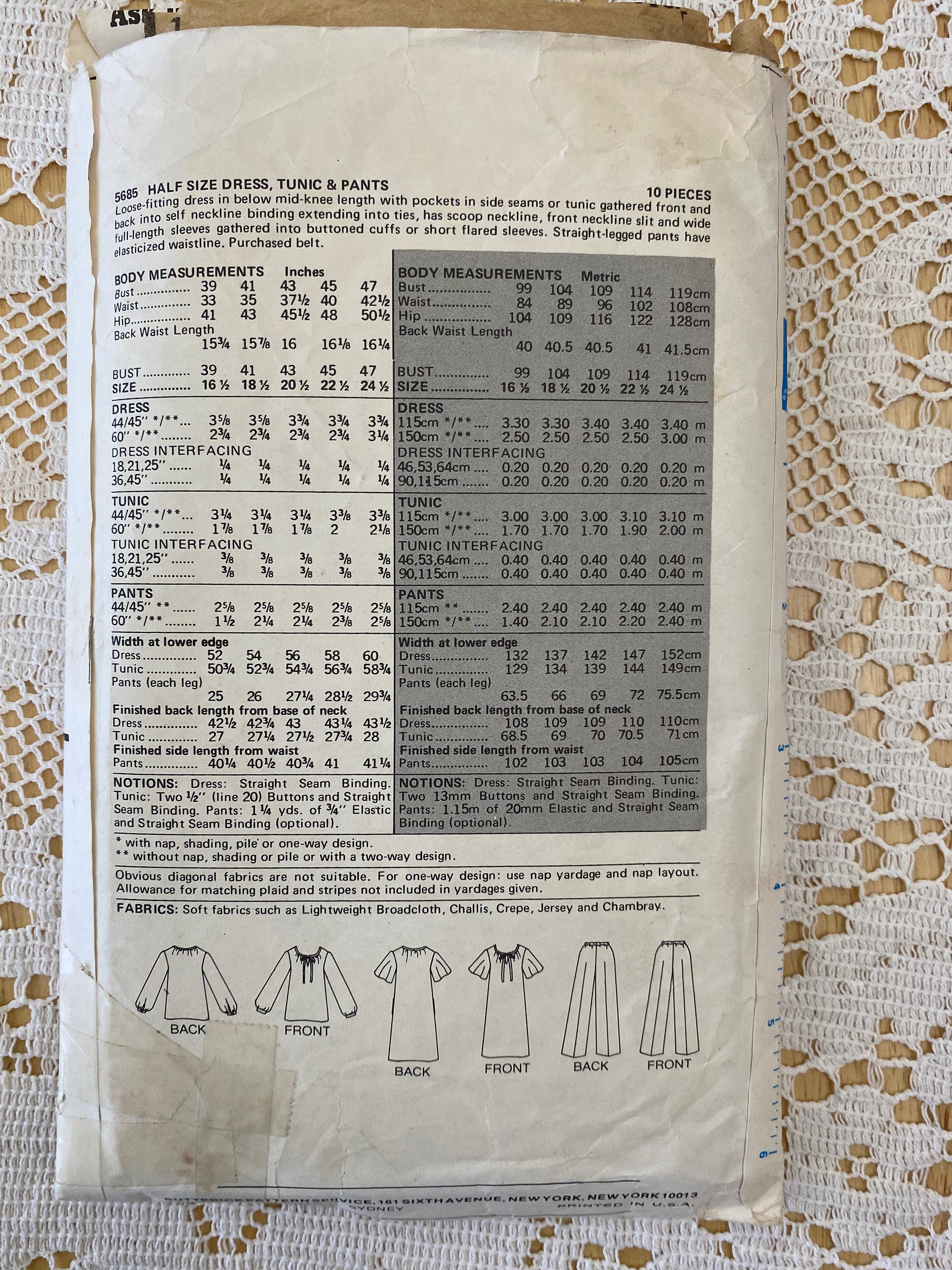 Butterick Pattern 5685 1970s Half Size Dress, Tunic & Pants - Etsy