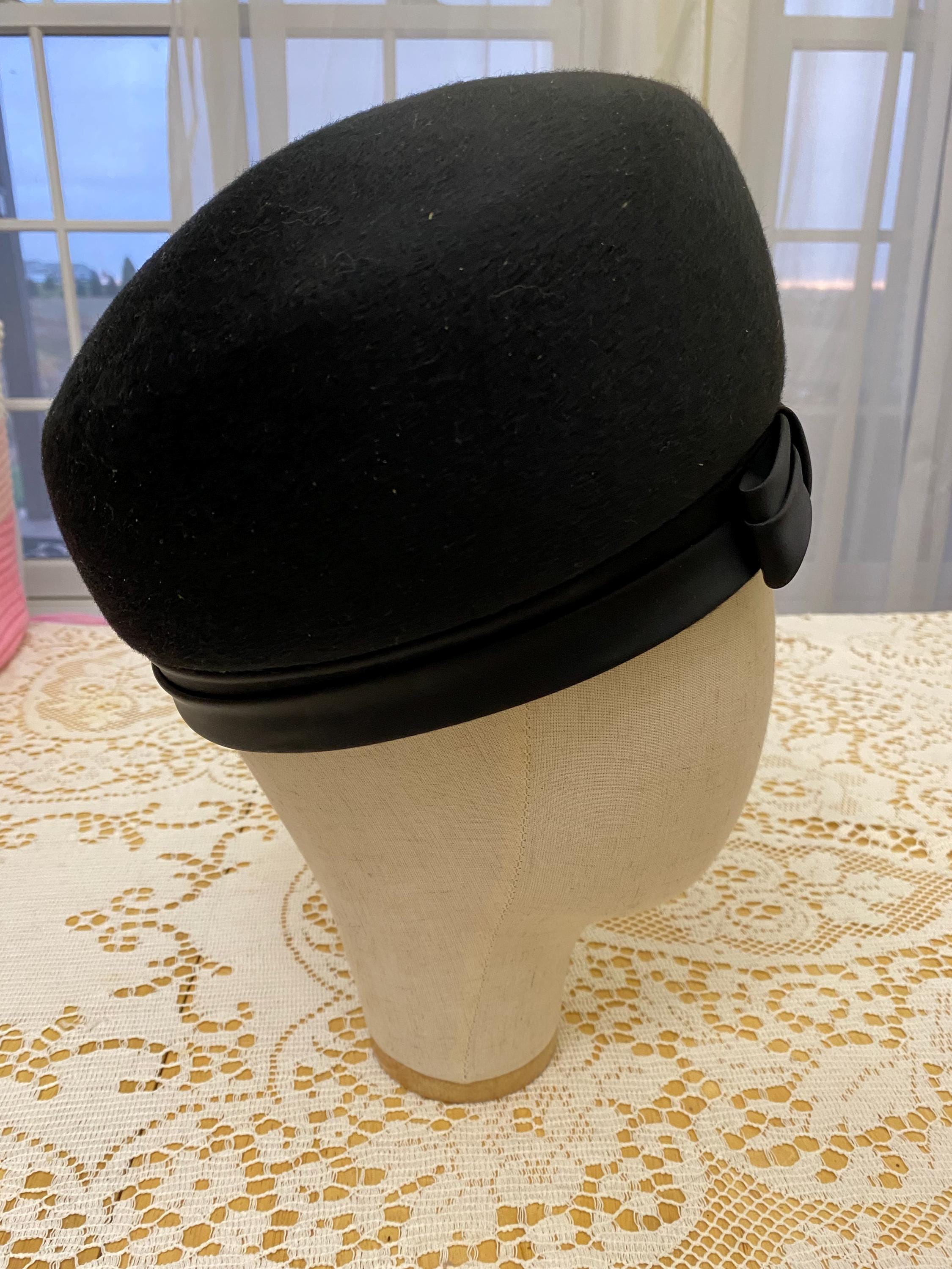 Vintage 1960s Mr. Charles Black Felt Pillbox Hat | Elegant Mod Bow ...