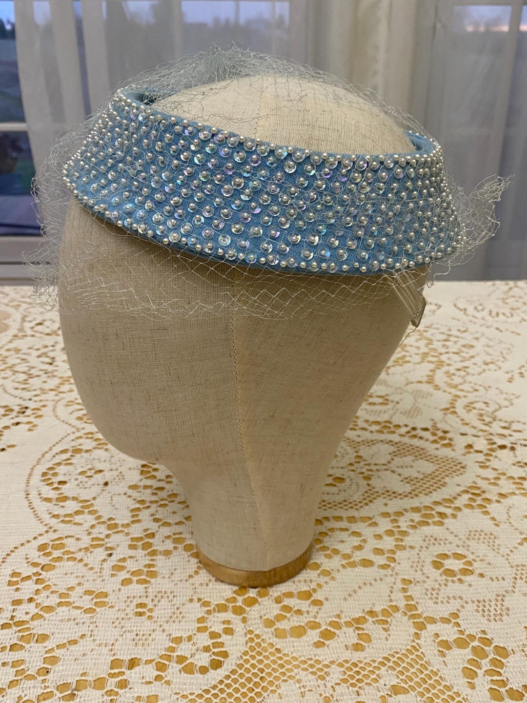 Vintage 1960s Blue Rhinestone Pillbox Hat With Veil | Sparkling ...