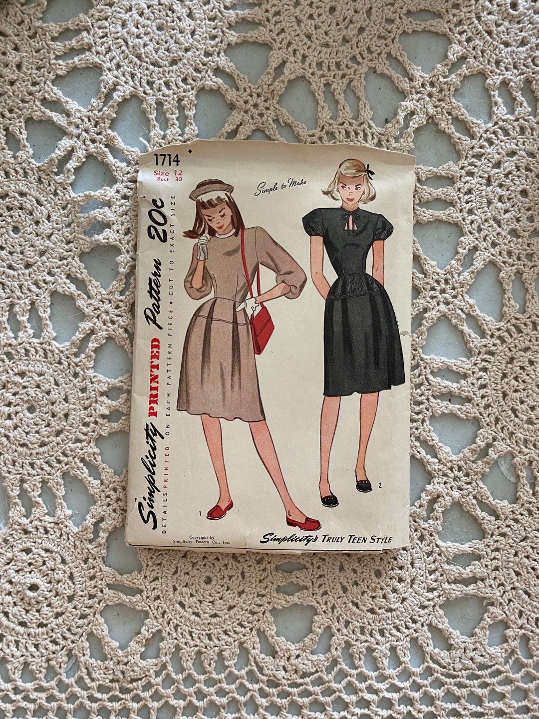 Simplicity Pattern 1714 (1940's) Truly Teen Style Teen-age One-piece ...