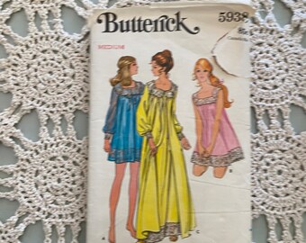 Vintage UNCUT 1970s Butterick 3405 Misses Baby Doll Nightgown and Robe ...