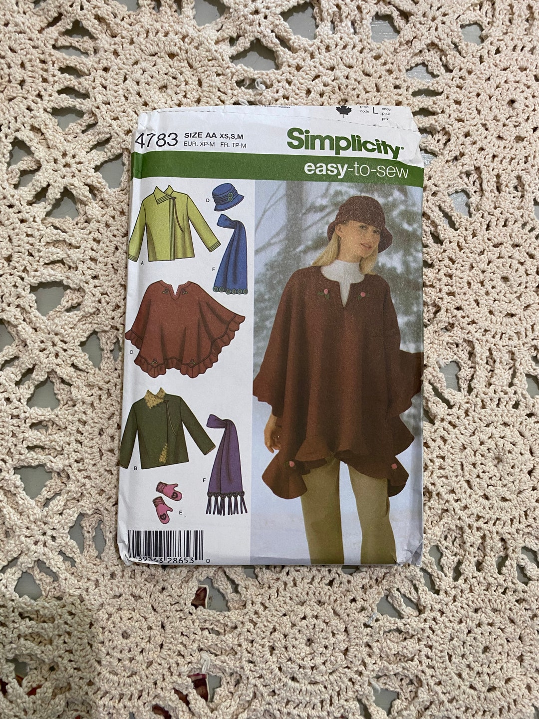 Simplicity Pattern #4783 Misses' Jacket, Poncho, Scarf, Hat & Mittens ...