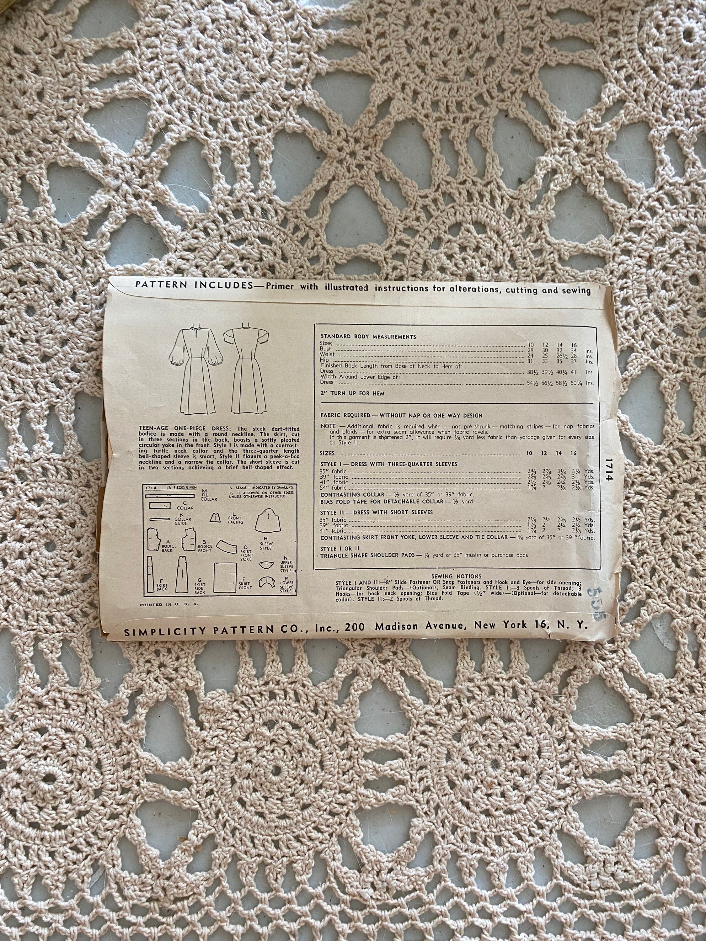 Simplicity Pattern 1714 (1940's) Truly Teen Style Teen-age One-piece ...