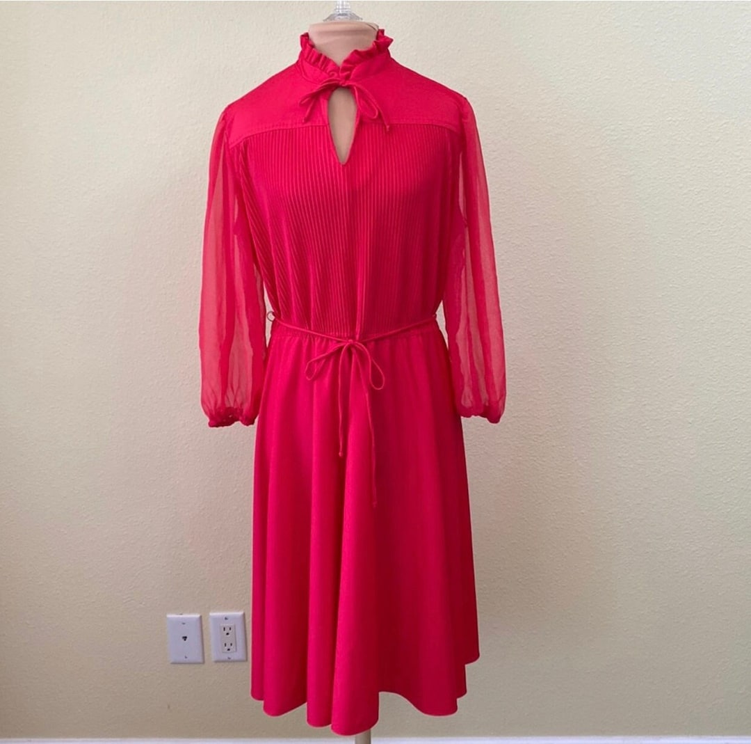 Vintage MCS Limited Cherry Red Dress With Sheer Sleeves - Etsy